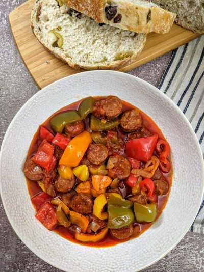 Greek Spetsofai Recipe - Sausage and Peppers in Tomato Sauce | Mamazilla