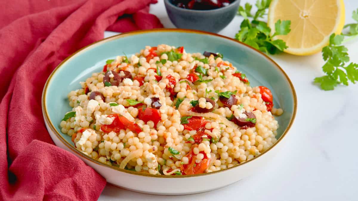 Pearl Couscous With Olives And Roasted Tomatoes Salad | Mamazilla